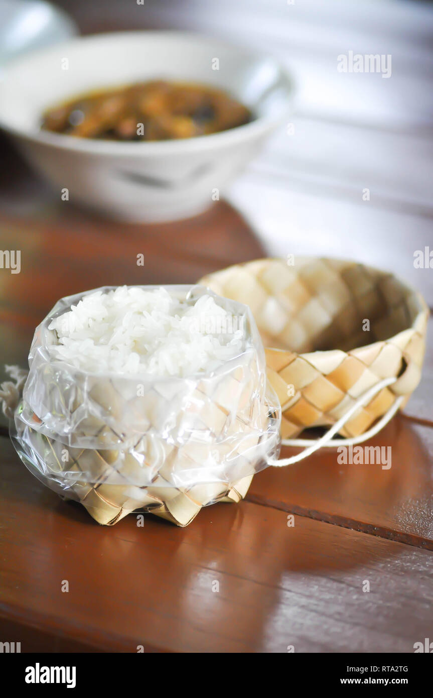 sticky rice in the basket, Thai food Stock Photo - Alamy