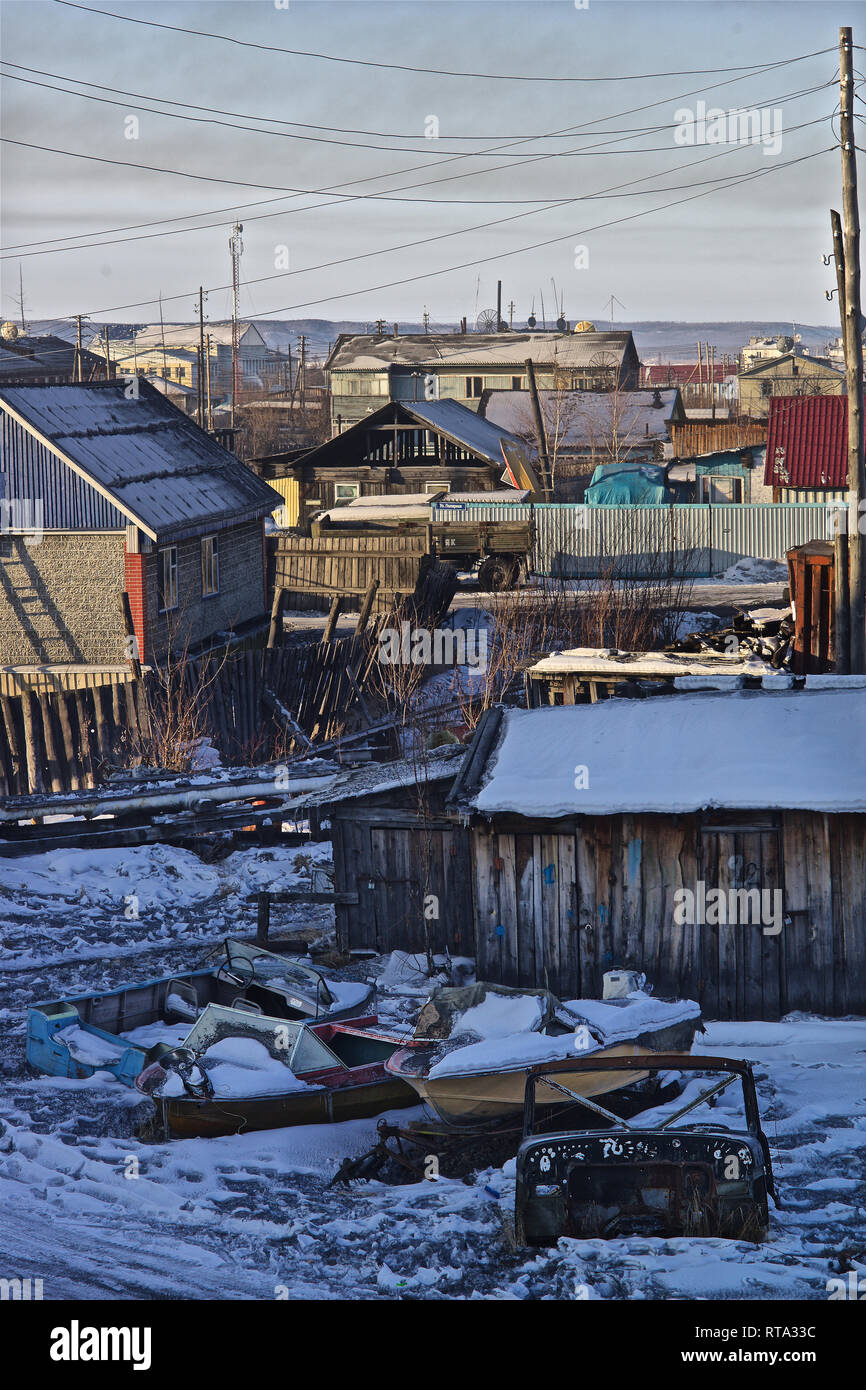 Khandiga city on sunrise, Yakutia, Siberia, Russia Stock Photo - Alamy
