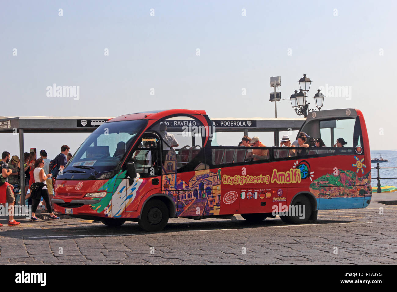 Tourist sightseeing bus, Amalfi Stock Photo - Alamy