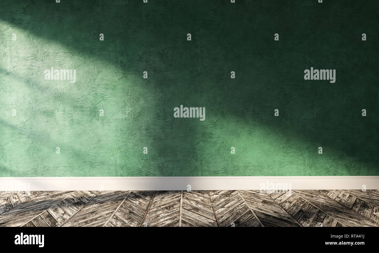 3d rendering illustration of big modern room with green plaster wall ...