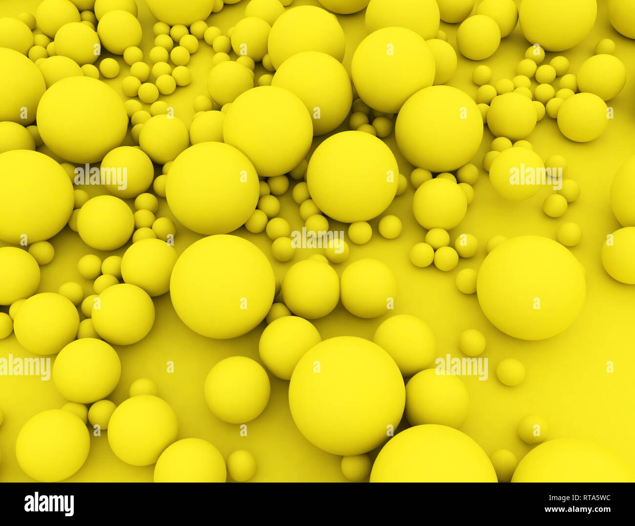 Yellow abstract spheres digital background, 3d render illustration ...