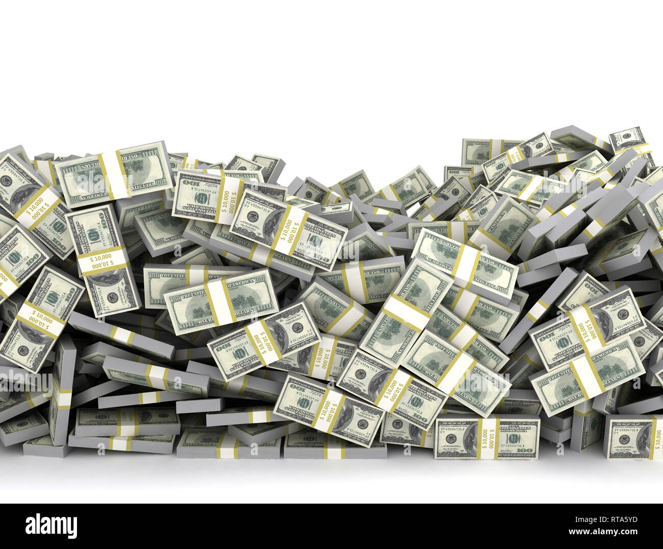 Pile of money US currency isolated on white background. Bundles of ...