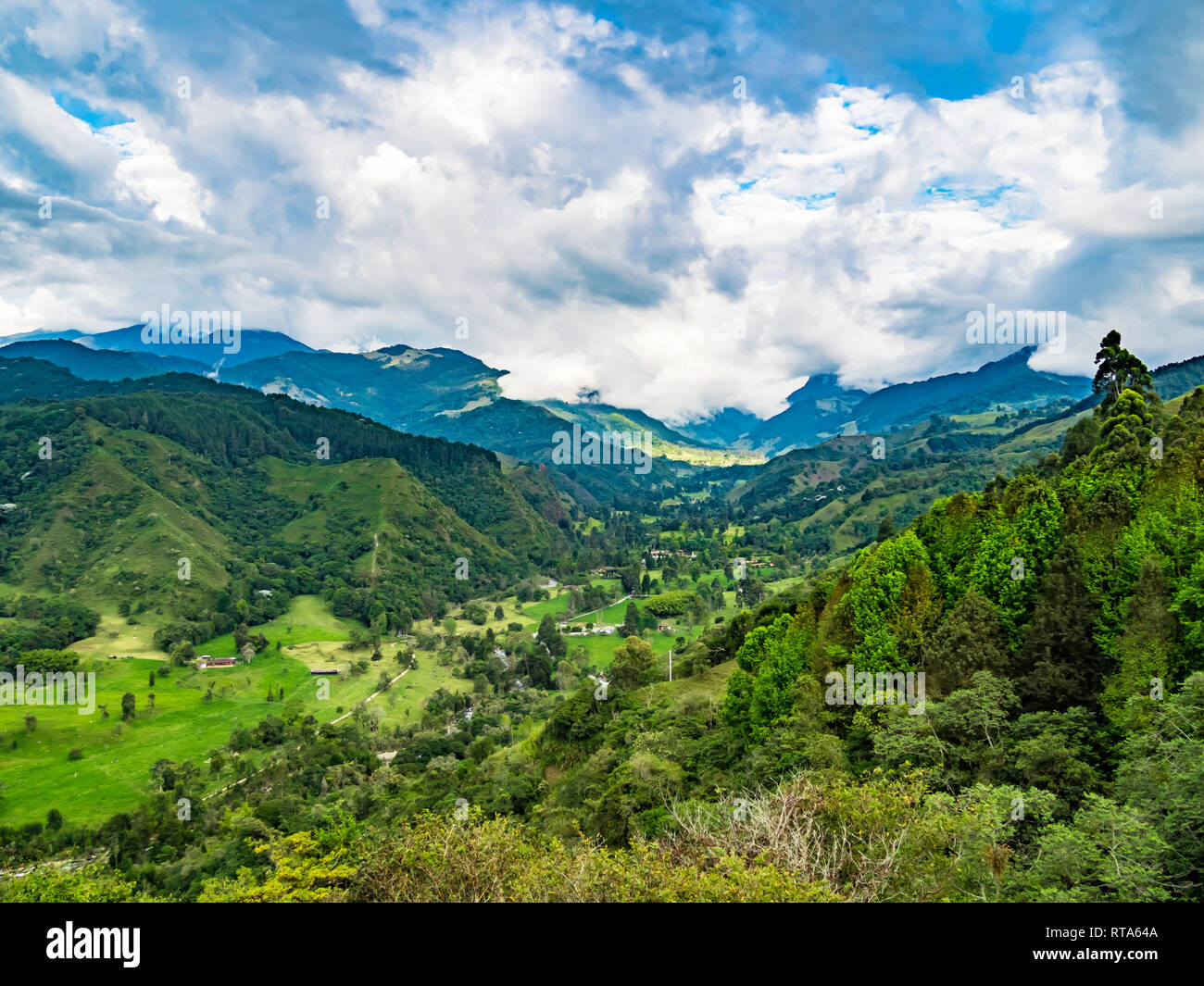 Beautiful panoramic landscape of Cocora Valley in Salento, Colombia ...