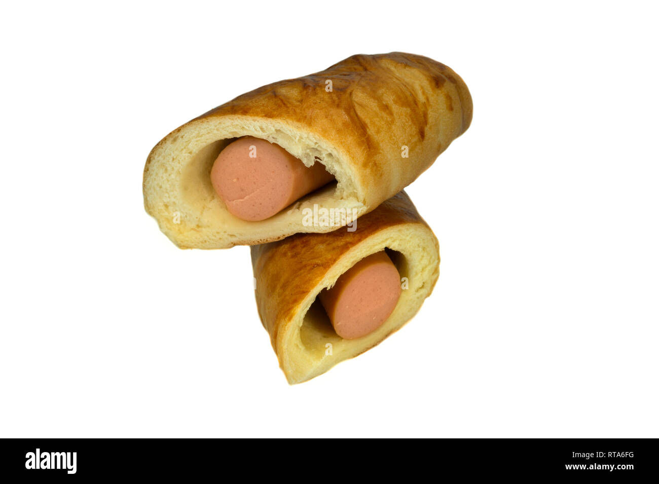 Sausage roll cut in half isolated on a white background Stock Photo - Alamy