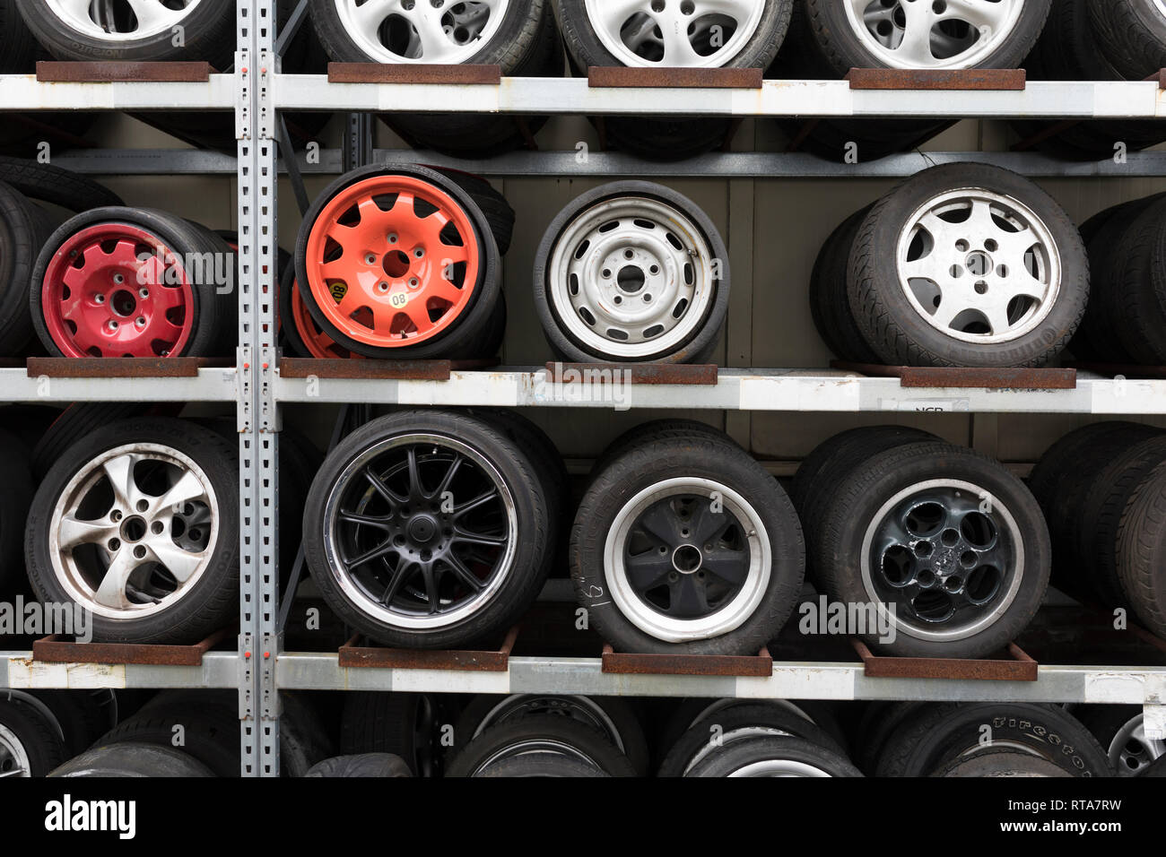 Collection of second hand wheel and tires for sale Stock Photo - Alamy