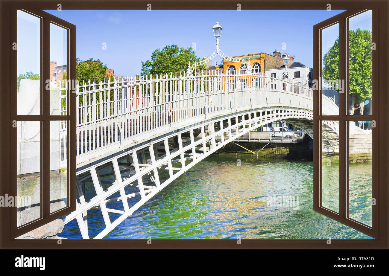 The most famous bridge in Dublin called "Half penny bridge" view from ...