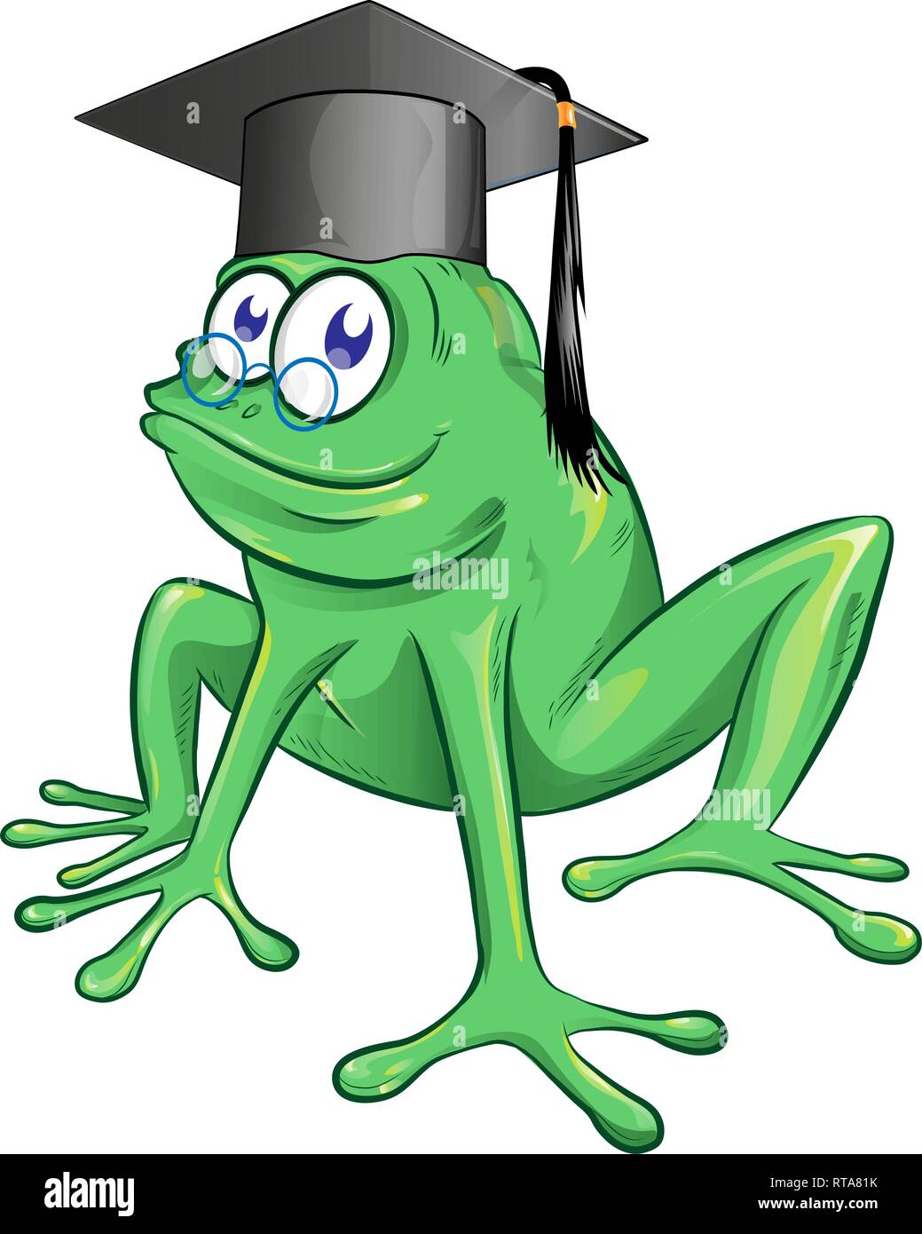 illustration of a happy smiling frog wearing a black graduate ...