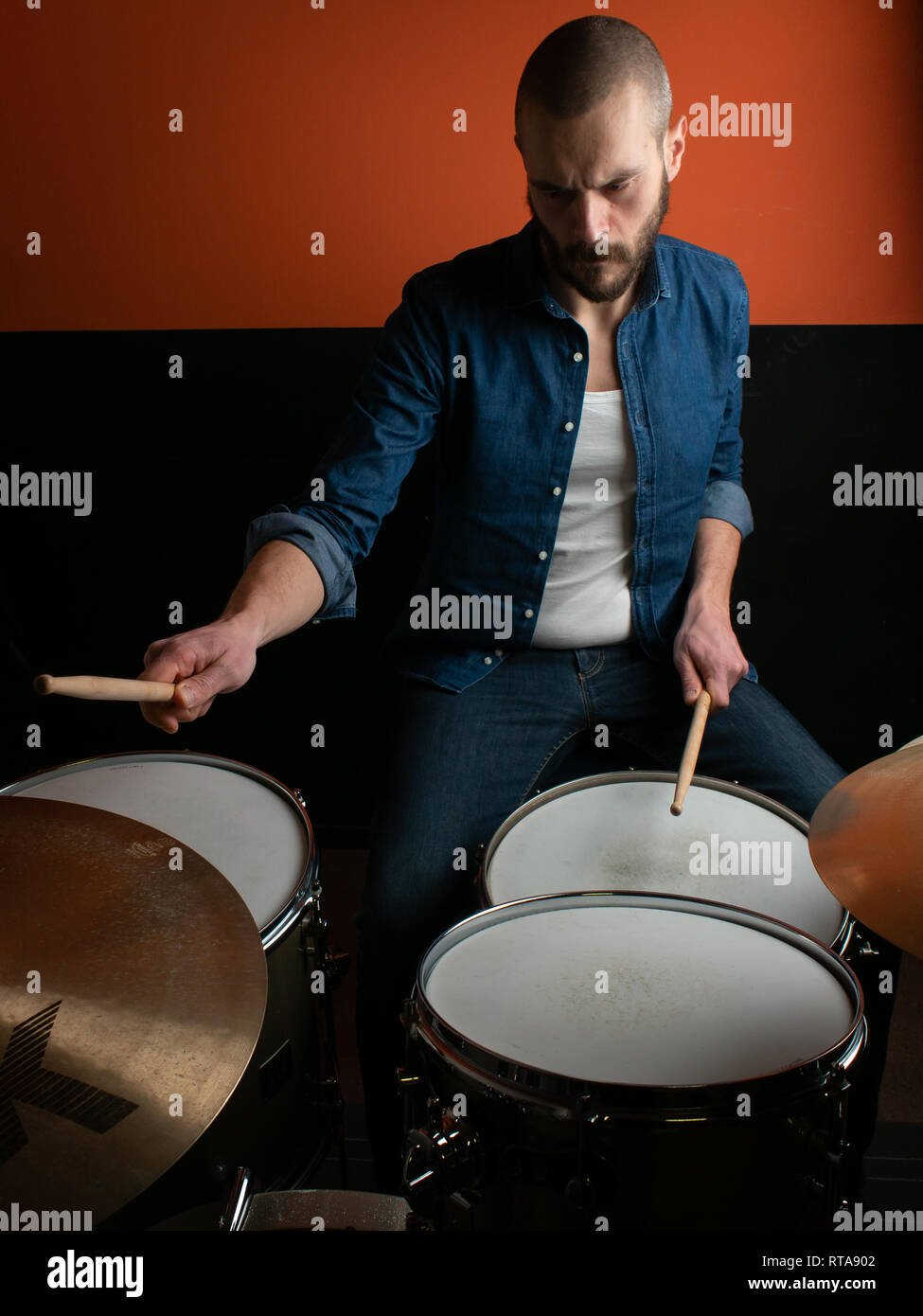 Boy playing drum Stock Photo - Alamy