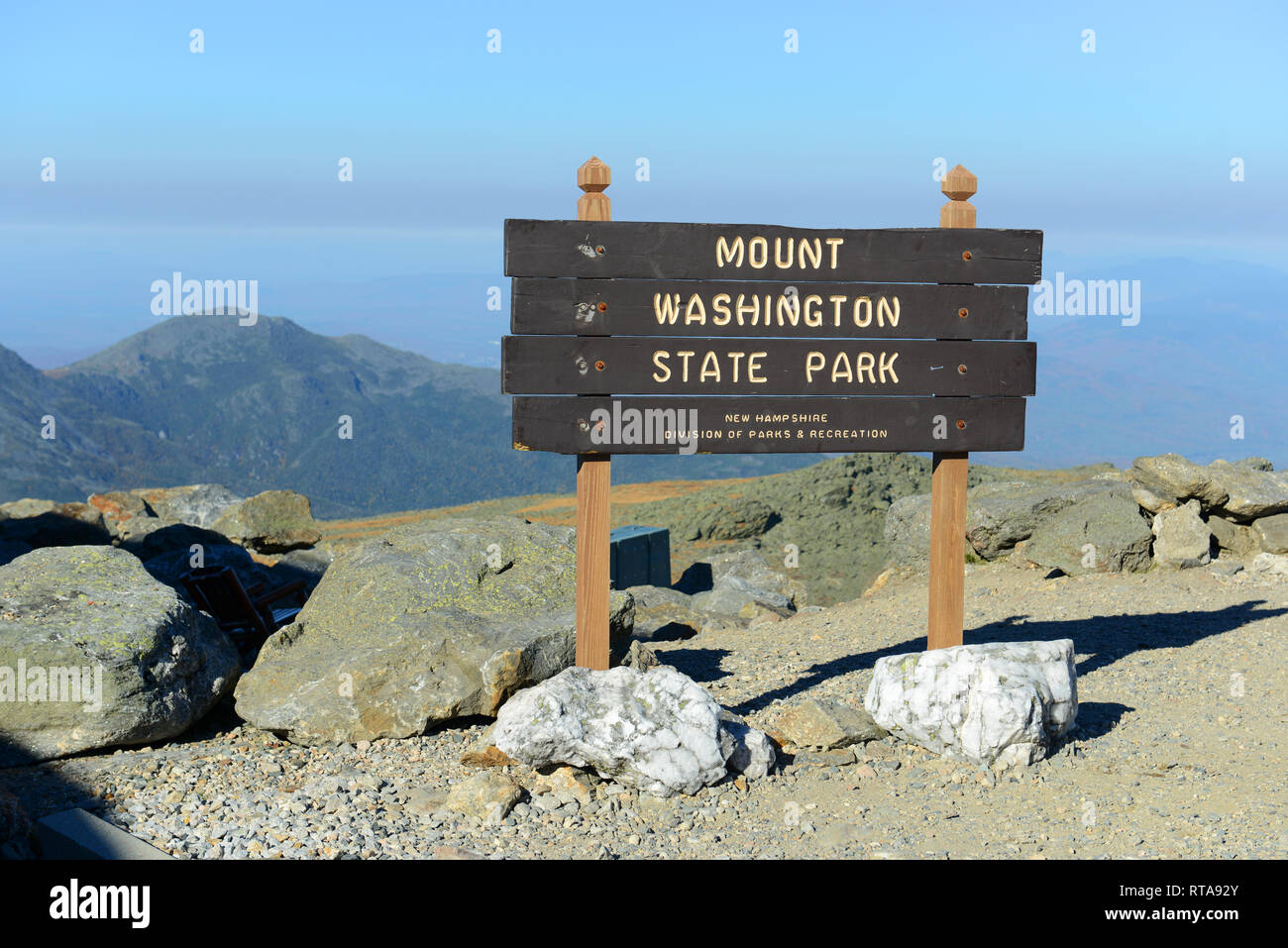 Mount Washington State Park sign in fall with foliage from summit of ...