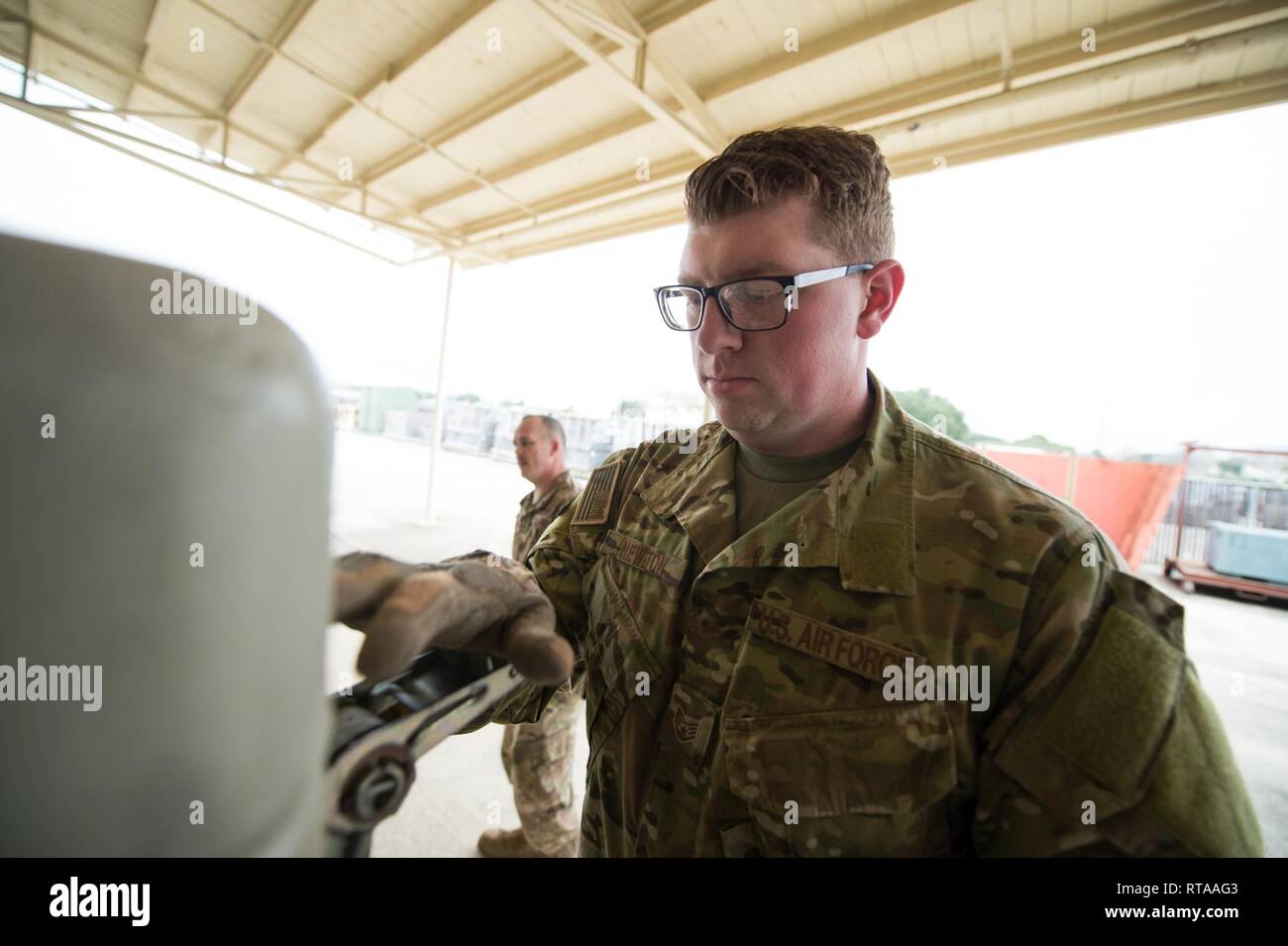 U.S. Air Force Staff Sgt. Zackery Newton, 59th Medical Wing, secures a ...