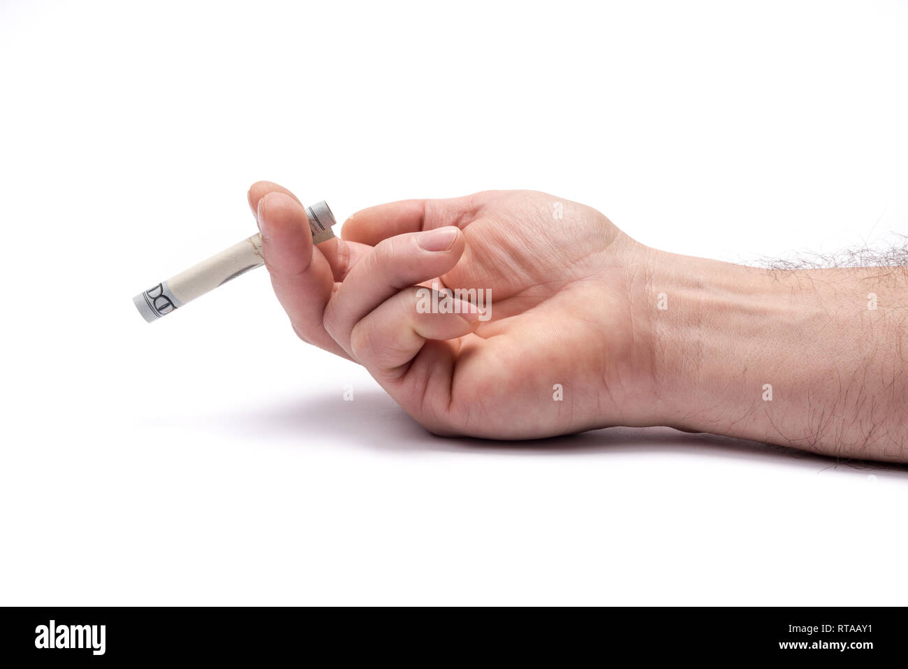 Conceptual image of smoking and money cost. STOP Smoking. Close up Man ...