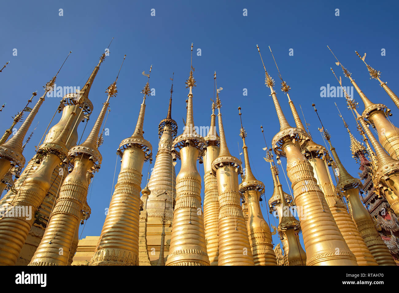 Some of the 1045 stupas of the Shwe Inn Thein Temple, Inn Dein village ...