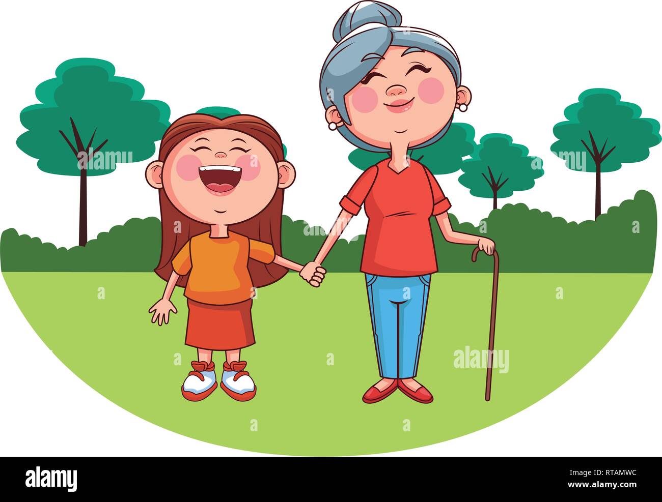 Grandmother And Granddaughter Park Stock Vector Image And Art Alamy