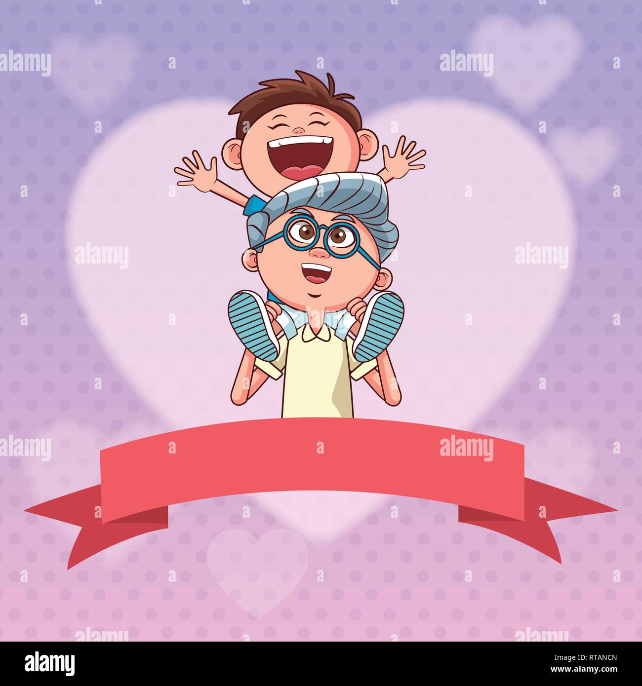 grandfather carrying grandson smiling banner love Stock Vector Image ...
