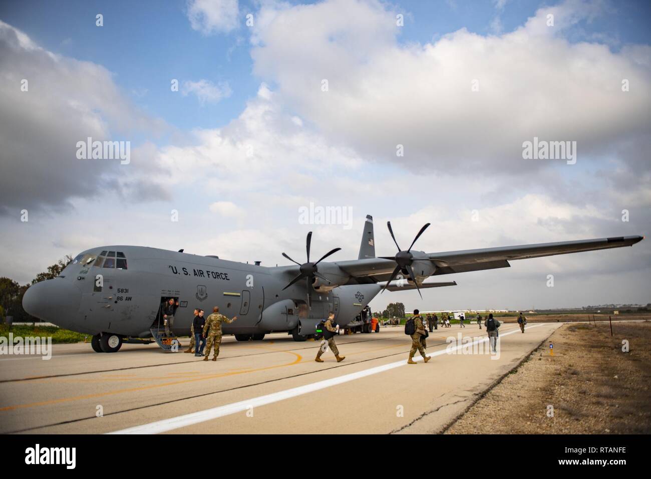 HATZOR AIR FORCE BASE, Israel (Feb 7, 2019) Service members off load ...