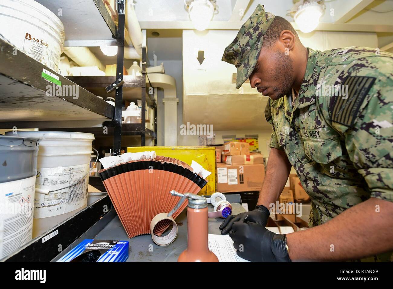 NORFOLK, Va. (Feb. 7, 2019) Logistics Specialist Seaman Justin Hill ...
