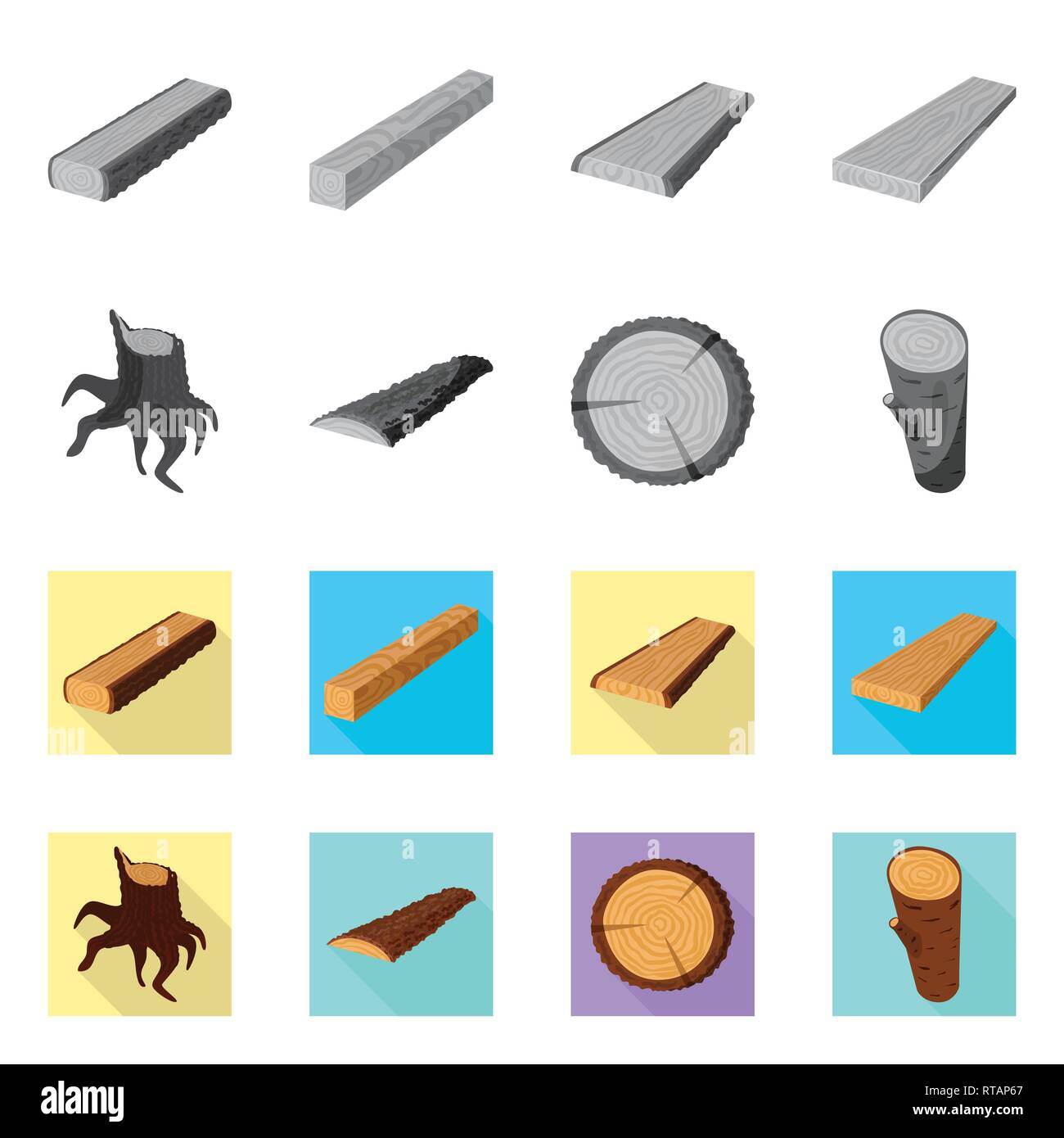 Vector illustration of tree and raw sign. Set of tree and construction ...