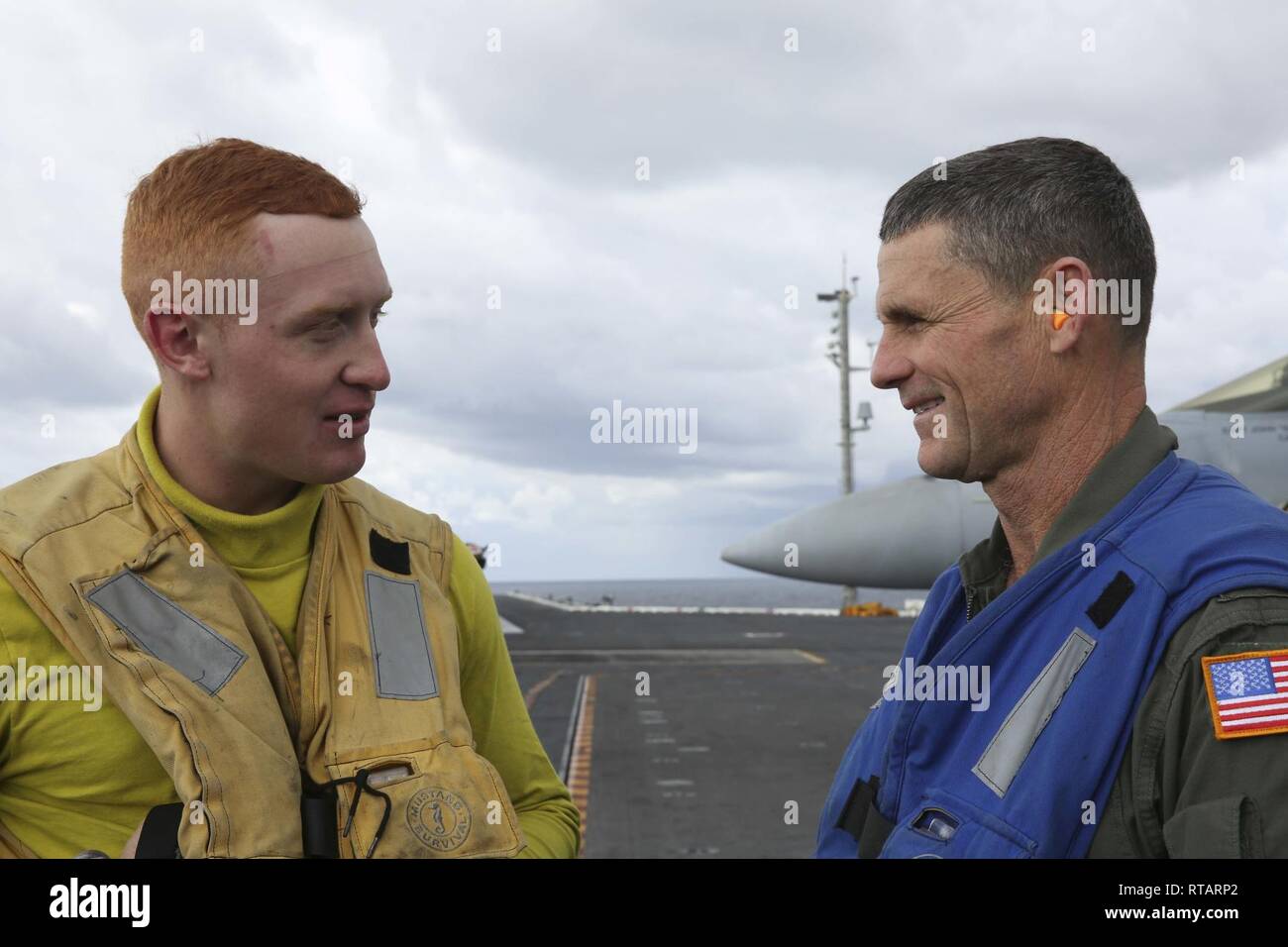 ATLANTIC OCEAN (Feb. 1, 2019) Vice Adm. Andrew Lewis speaks to Aviation ...