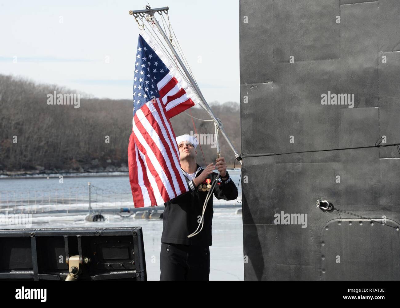 GROTON, Conn. (Feb. 2, 2019) The color guard parade the ensign during a ...