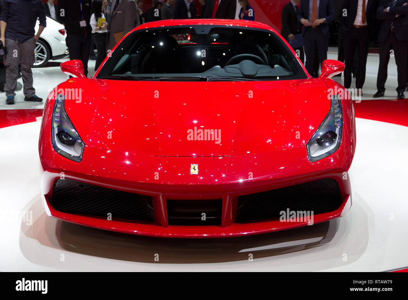 GENEVA, SWITZERLAND - MARCH 4, 2015: New Ferrari 488 GTB world premiere ...