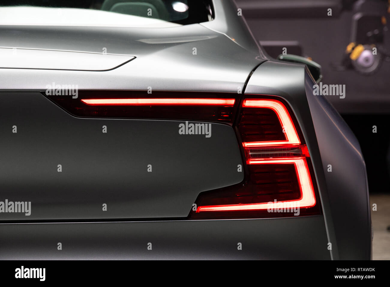 GENEVA, SWITZERLAND - MARCH 7, 2018: Close up tail light of the ...