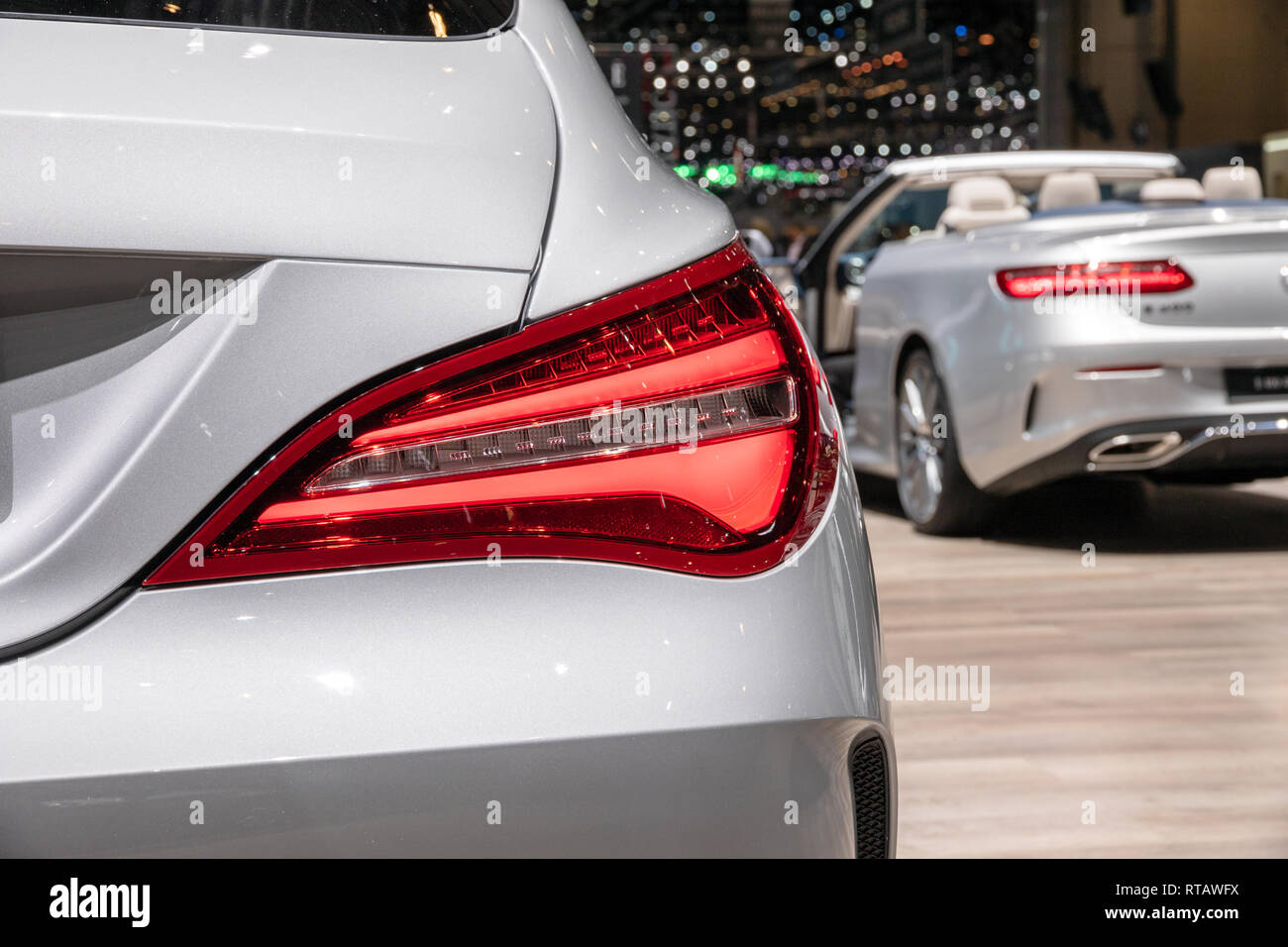 GENEVA, SWITZERLAND - MARCH 7, 2018: Rear view of a tail light on a new ...