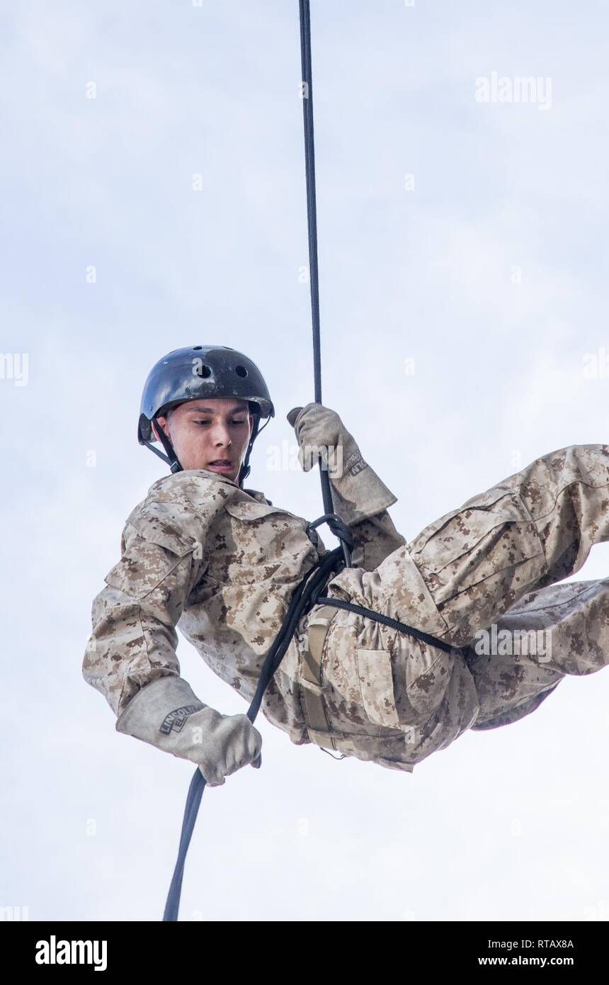 Recruits with Fox Company, 2nd Recruit Training Battalion, rappel down ...