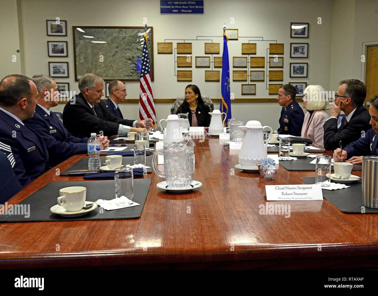 U.S. Congresswoman Deb Haaland of New Mexico talks with Col. Richard ...