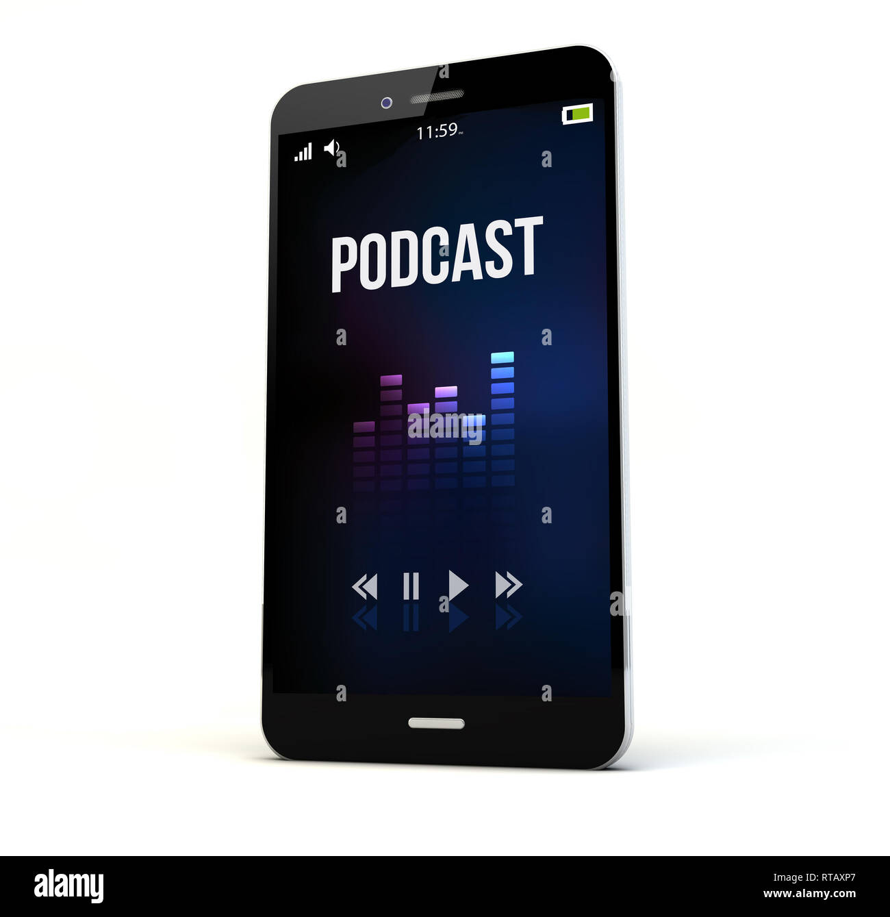 render of a phone with podcast on the screen isolated. Screen graphics ...