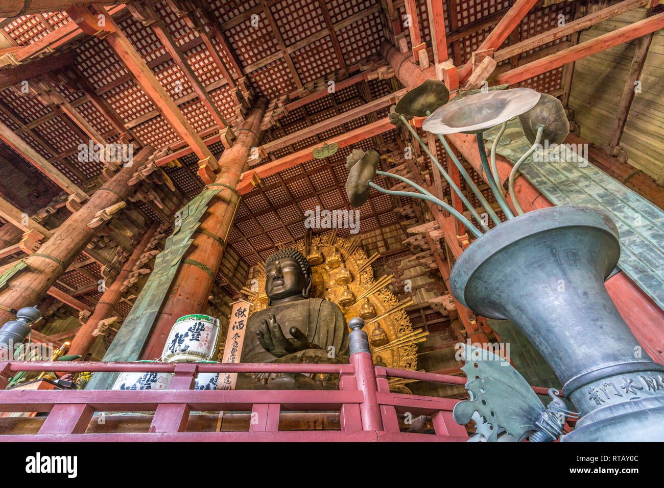 Wide angle view of The great Buddha (Daibutsu) at Daibutsuden Hall in ...