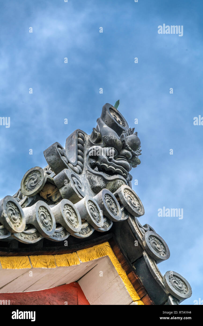Onigawara(Ogre Tile) roof ornament of Sai-mon (West Gate) at Kiyomizu ...