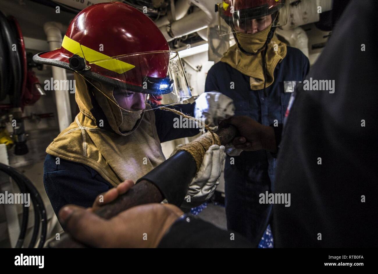NORTH SEA (Feb. 5, 2019) Damage Controlman Fireman Ashley Bass patches ...