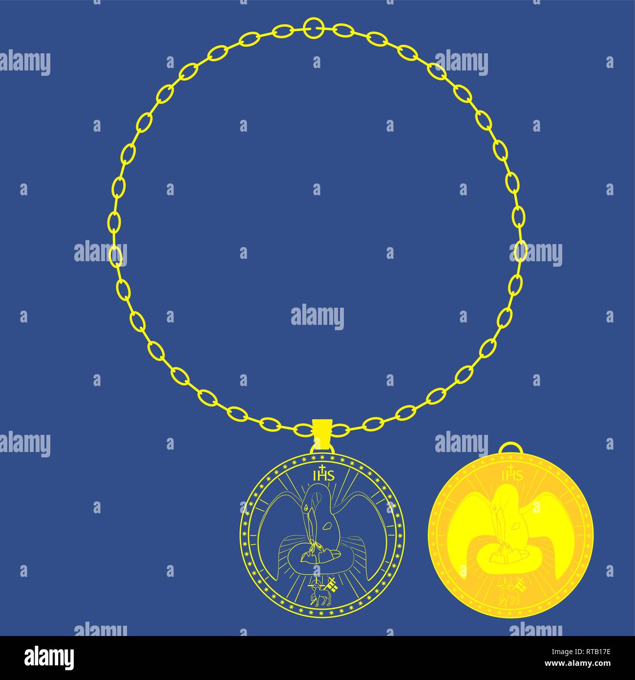 Medal chain. Divine pelican. Christian sacred symbol Stock Vector Image ...