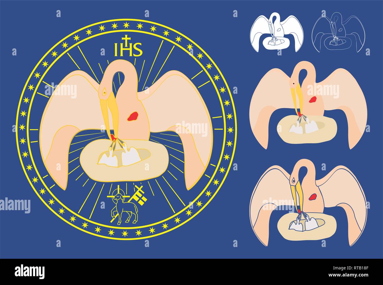 Medal colored. Divine pelican. Christian sacred symbol Stock Vector ...