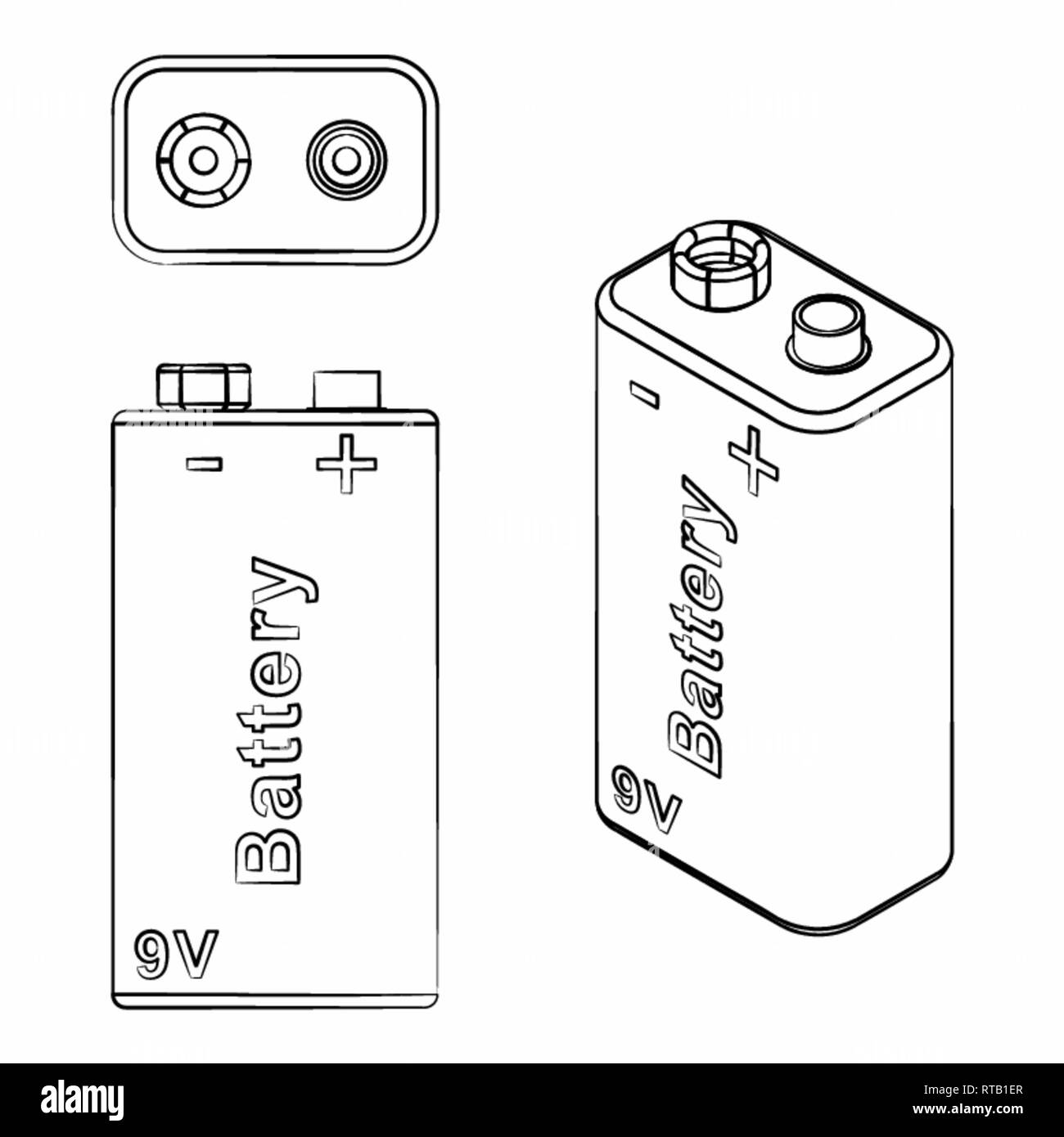 Traditional Battery 9V. Different outline like a brushstrokes Stock ...