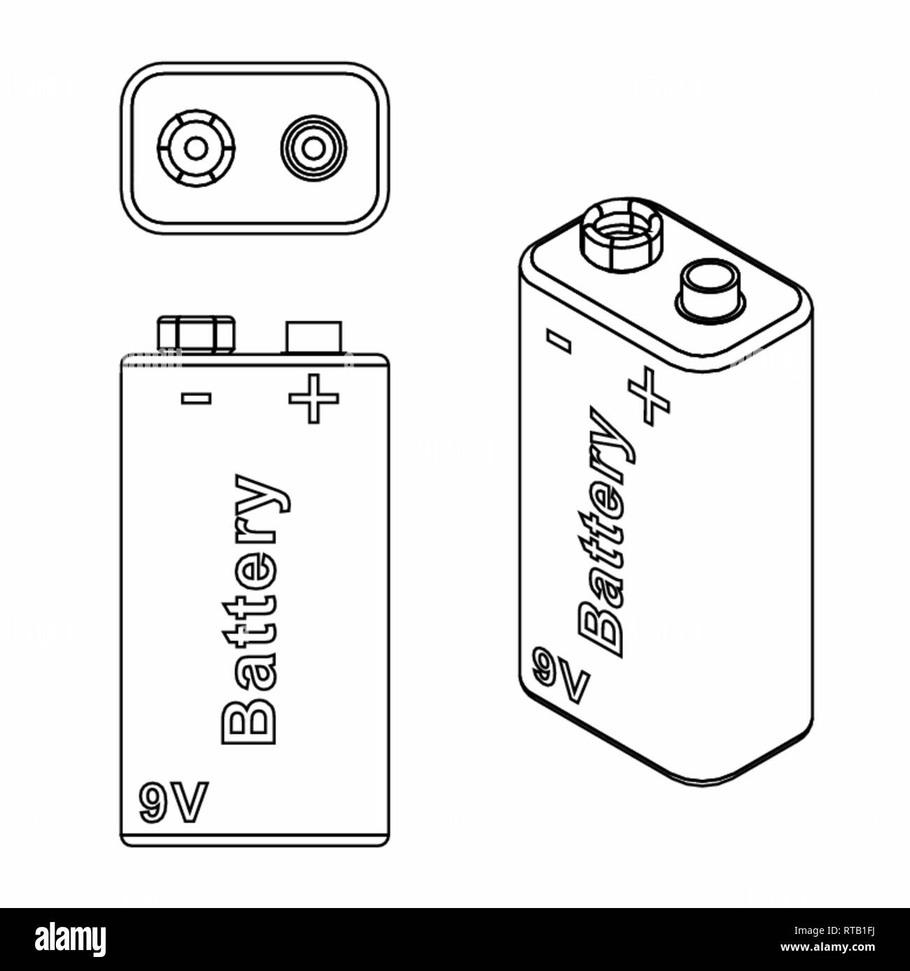 Traditional Battery 9V. Outline only Stock Vector Image & Art - Alamy