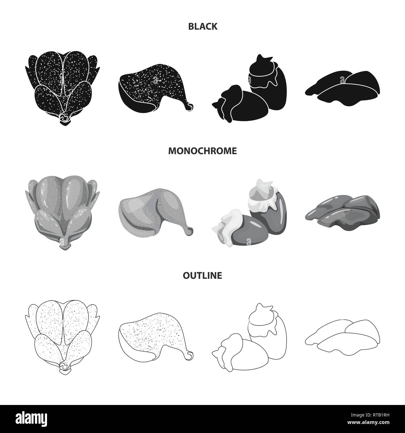 Vector illustration of product and poultry symbol. Collection of ...