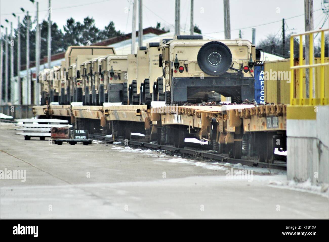 Military vehicles and equipment with the 389th Engineer Battalion is ...