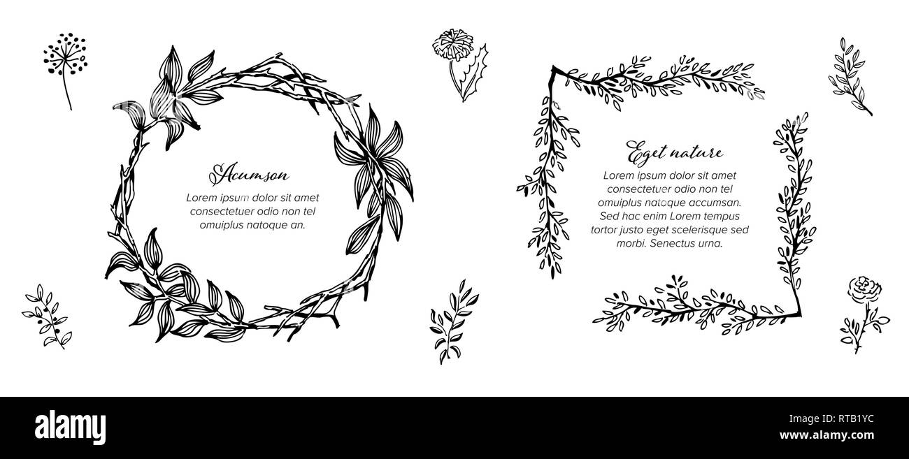 Minimalist floral frames template collection made from simple flowers ...
