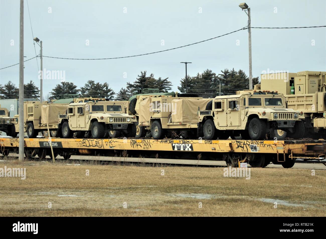 Military vehicles and equipment with the 389th Engineer Battalion is ...