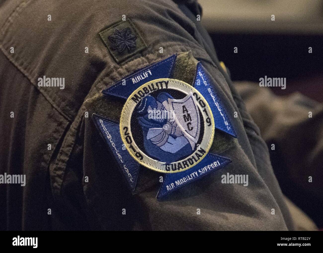 A U.S. Air Force Airmen’s uniform displays the ceremonial patch of the ...
