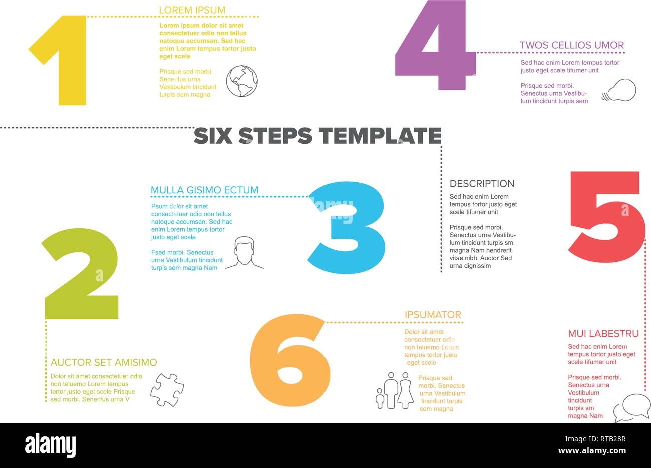 One two three four five six - vector light progress steps template with ...