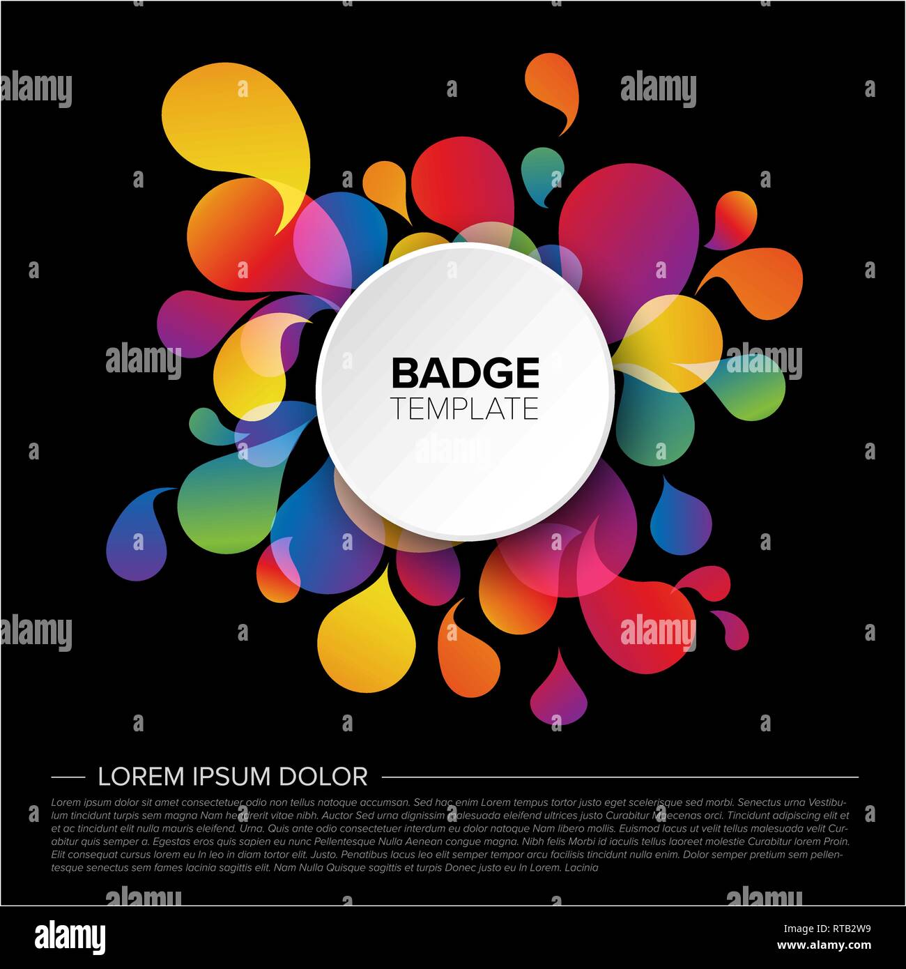 Colorful creative badge / tag template with sample content and fresh ...