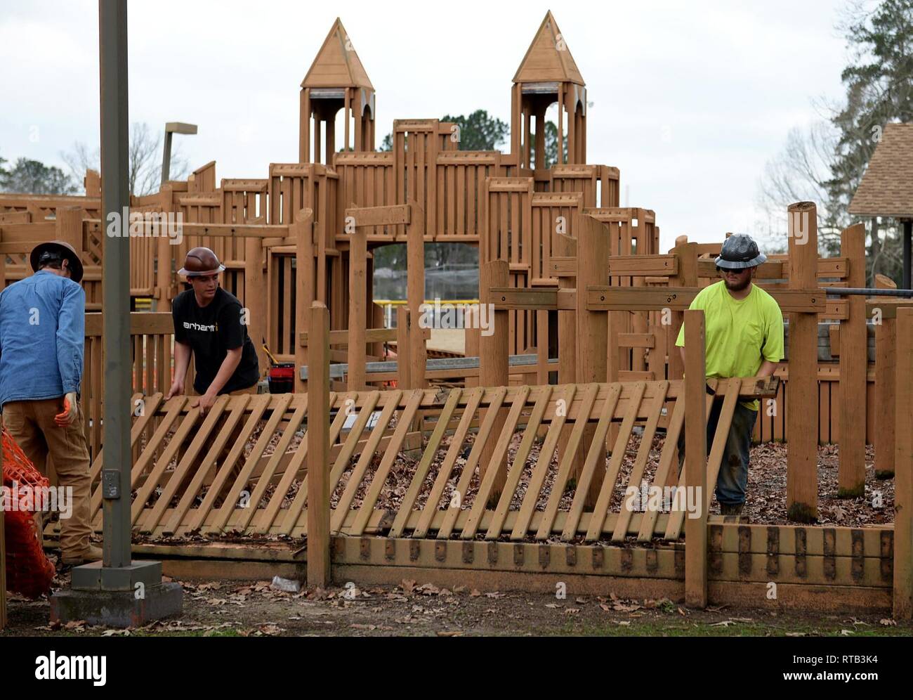 Construction workers disassemble pieces of Freedom Park during ...