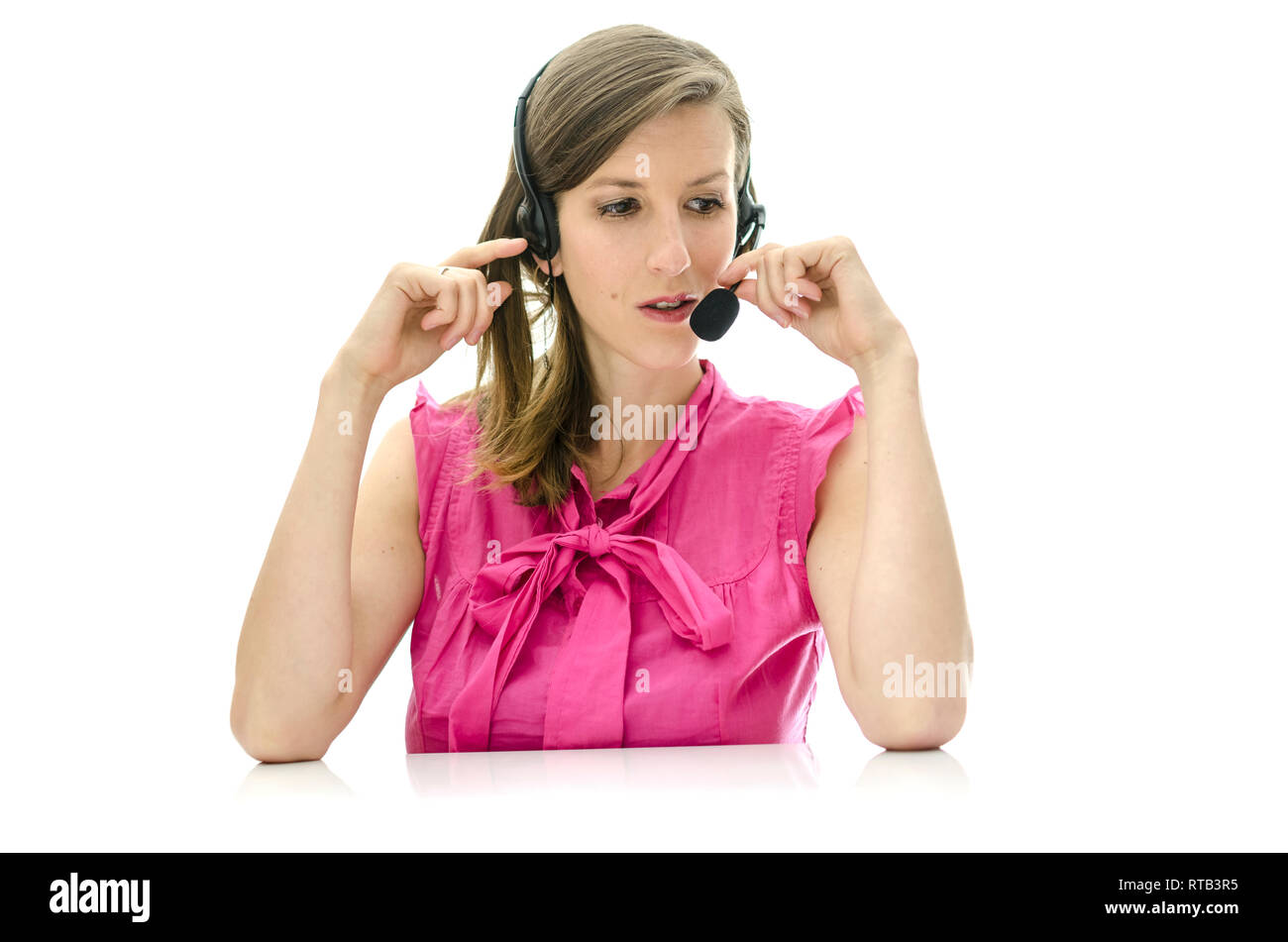 Female customer service representative. Isolated over white background ...