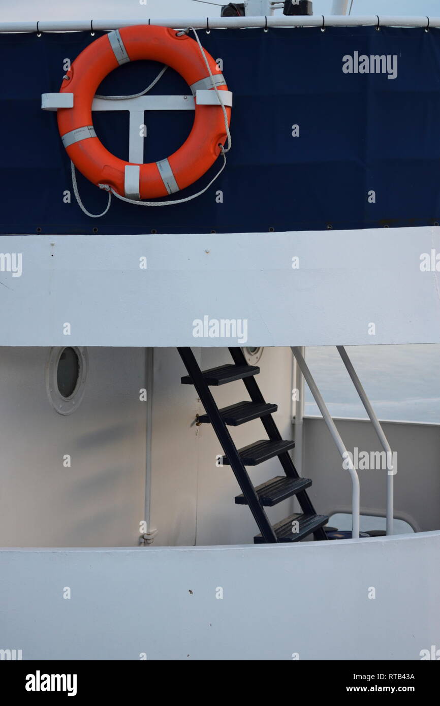 Detail on a metal ship: a ladder is leading to the upper deck Stock ...