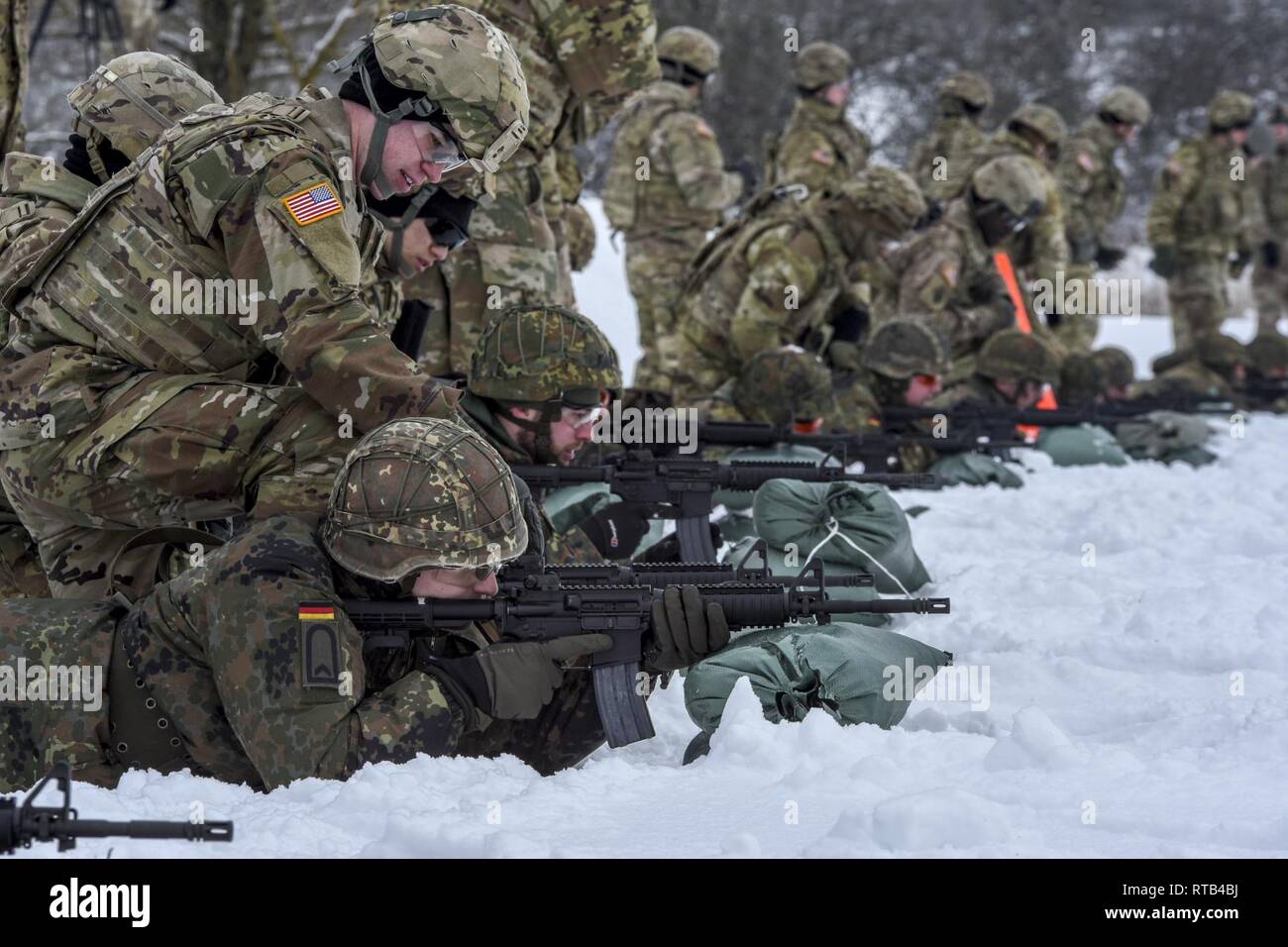 Soldiers from the German Bundeswehr (armed forces) shoot a U.S. weapons ...