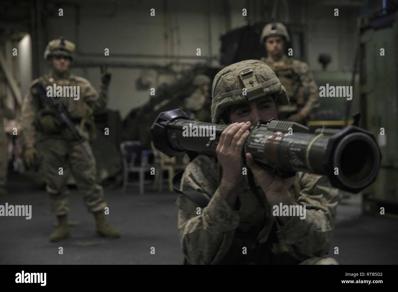 ARABIAN SEA (Feb. 7, 2019) U.S. Marine Corps Lance Cpl. Dillon Adams ...