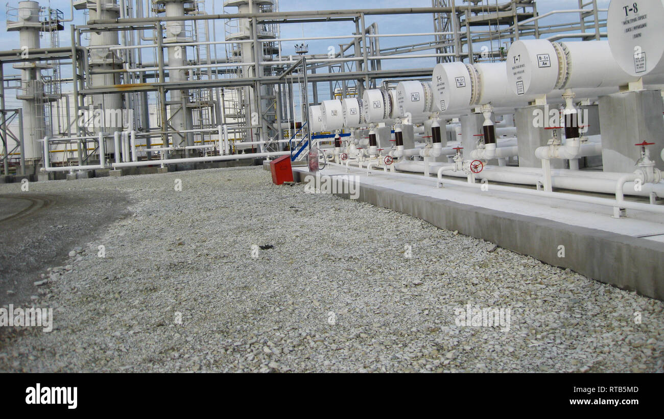 The oil refinery. Equipment for primary oil refining Stock Photo - Alamy