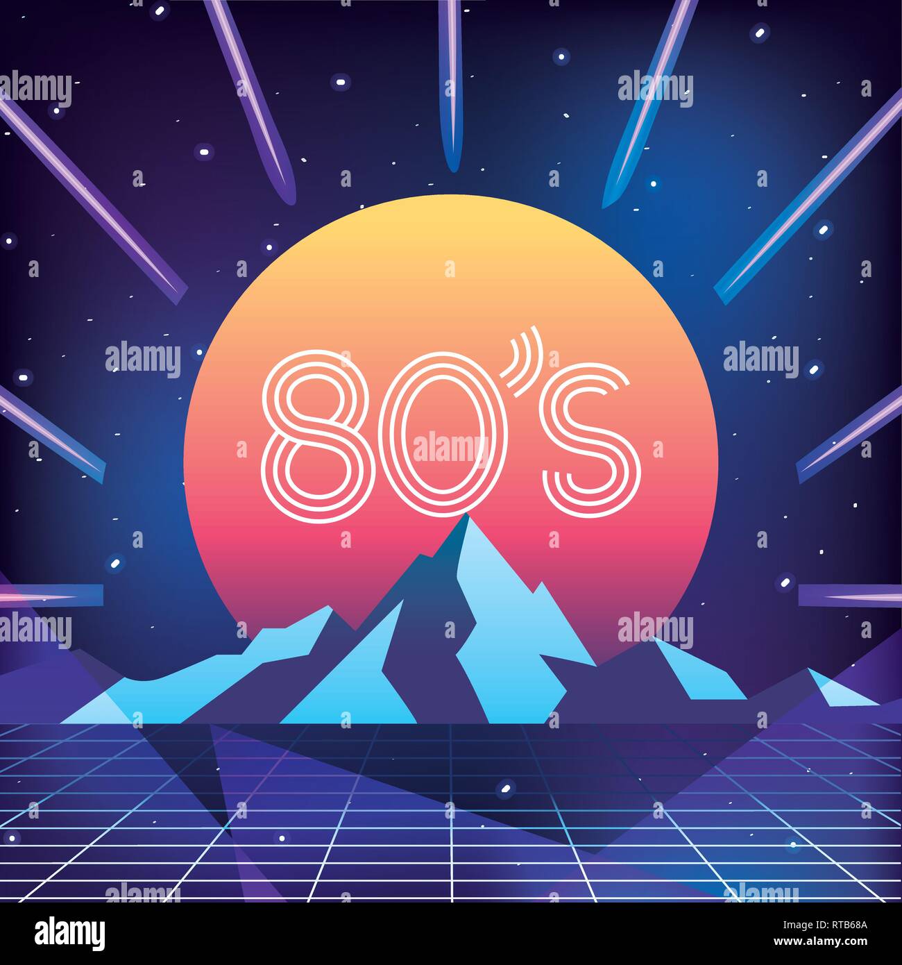 retro graphic sun and ice mountains background Stock Vector Image & Art ...